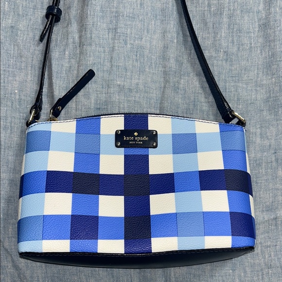 kate spade | Bags | Kate Spade Blue And White Checkered Crossbody Bag ...